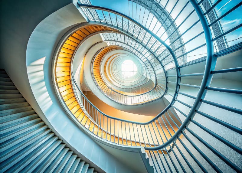 Modern Spiral Staircase Descending in a SquareFormat Interior a ...