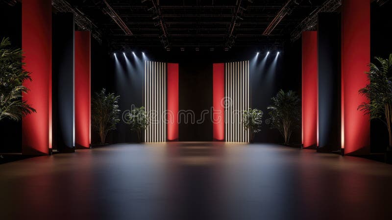 Dramatic Interior Stage Design with Red and Black Color Scheme ...