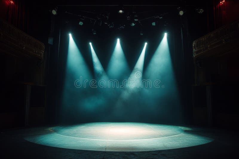 A Dramatic Performance Stage with Bright Spotlights Shining Down. the ...