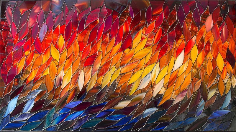 Vibrant Stained Glass Art Depicting Flames in Warm Colors in a Creative ...