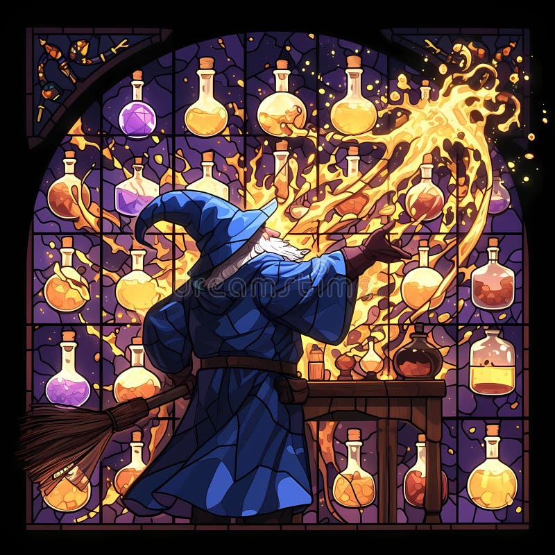 Wizardly Stained Glass Artistry Stock Illustration - Illustration of ...