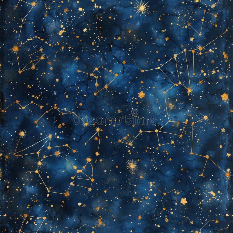 Starry Night Sky with Golden Constellations Stock Illustration ...