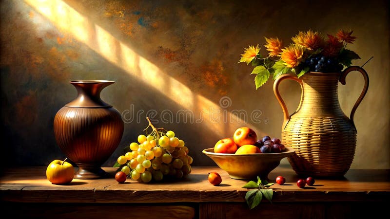 A Tapestry of Light and Shadow: a Dramatic Still Life with Intricate ...
