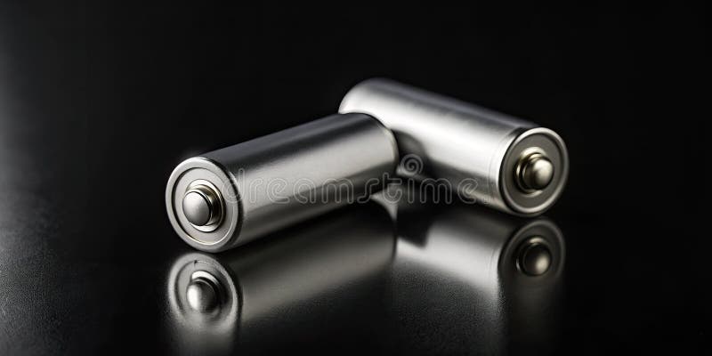 A Minimalist Still Life Two AA Batteries on a Sleek Black Background ...