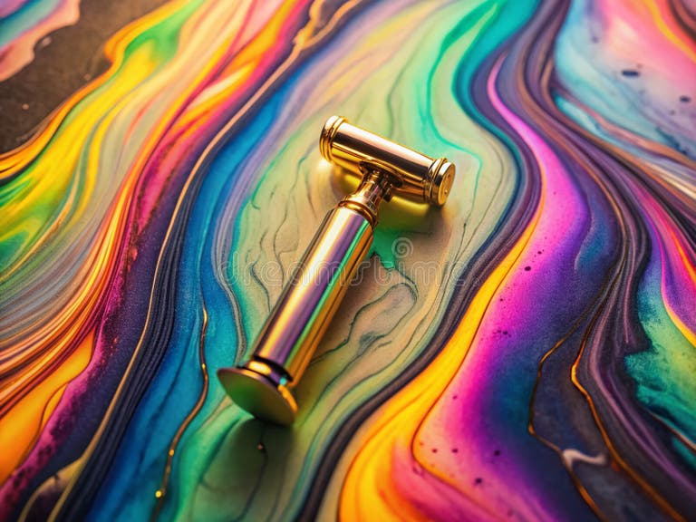 Stunning Gold Razor Blade with Rainbow Gradient Marble Splash Effect a ...