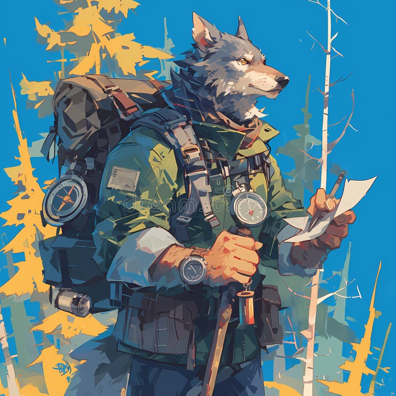 Wolf Guide in Wilderness | Adventure Stock Image Stock Illustration ...