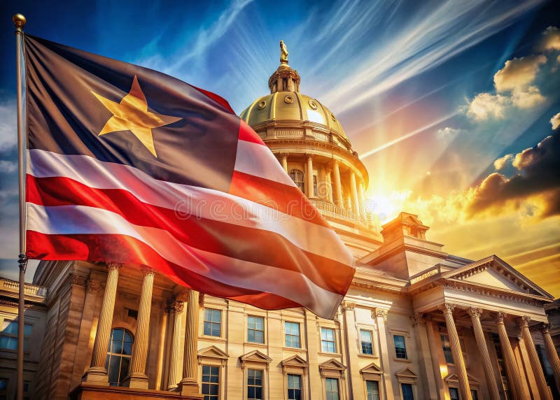 Georgia State Flag Double Exposure on Architectural Structure a ...