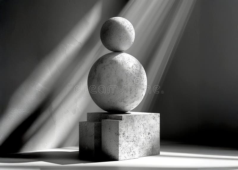 A Captivating Stone Sculpture Balancing Spheres in Soft, Dramatic Light ...