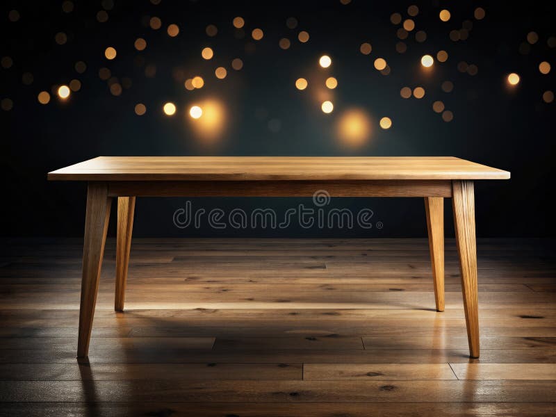 Elegant Wooden Rectangular Table with Four Legs Against a Deep Black ...