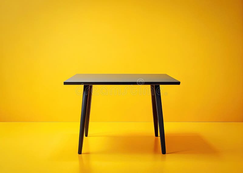 Minimalist Black Table Against a Bold Yellow Background a Modern Design ...