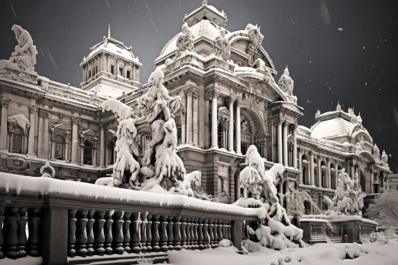 Snow-covered Statues and Monuments - Generative AI Stock Illustration ...