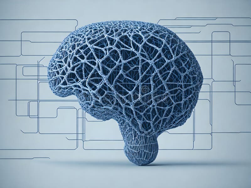 Stylized Abstract Modern Drawing of Human Brain with Wires and Cables ...