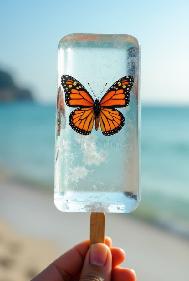 Captivating Summer Concept: Butterfly in Transparent Ice Cream Bar for ...