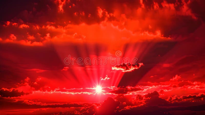 A Captivating Sunset with Glowing Red Light Rays Piercing through Dark ...