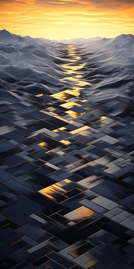 Captivating Sunset: Hyper-realistic Sea of Squares and Geometric ...