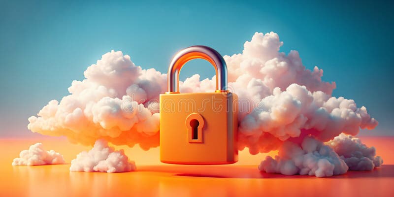 Soft Pastel Clouds and an Orange Padlock Exploring Digital Security and ...