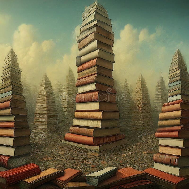 Towering Stacks of Books - a Surreal Landscape of Knowledge Stock ...