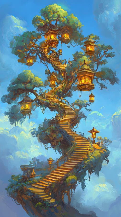 Captivating Suspended Islands with Radiant Trees and Trails Stock Image ...