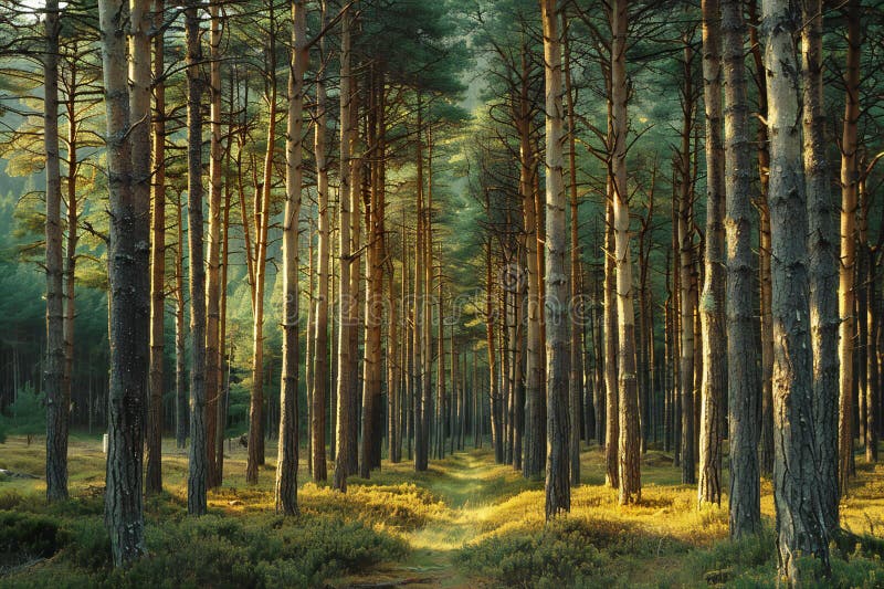 Captivating a Tall Pine Forest with Many Trees, Full of Trunks, Showing ...