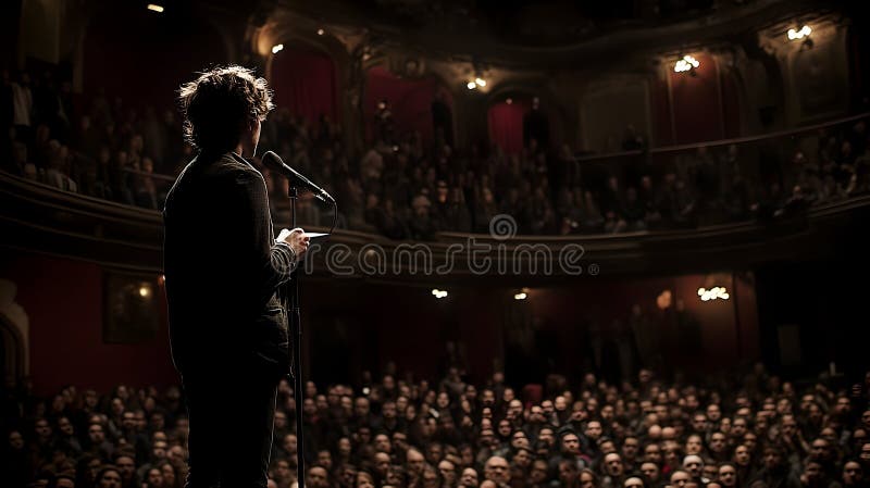Captivating Theatrical Performance with Audience and Speaker on Stage ...
