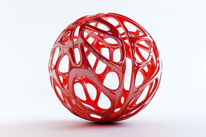 Abstract Red 3D Sphere, Organic Design, Modern Art, Intricate Lattice Structure Stock ...
