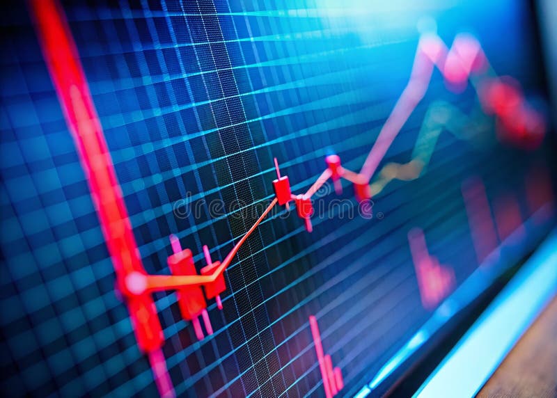 Intriguing TiltShift Effect Miniature Red Graph on a Computer Screen ...