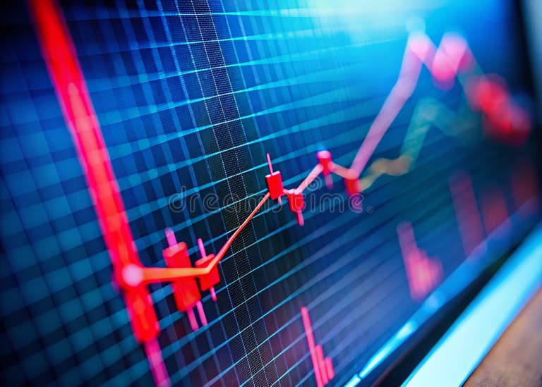 Intriguing TiltShift Effect Miniature Red Graph on a Computer Screen ...