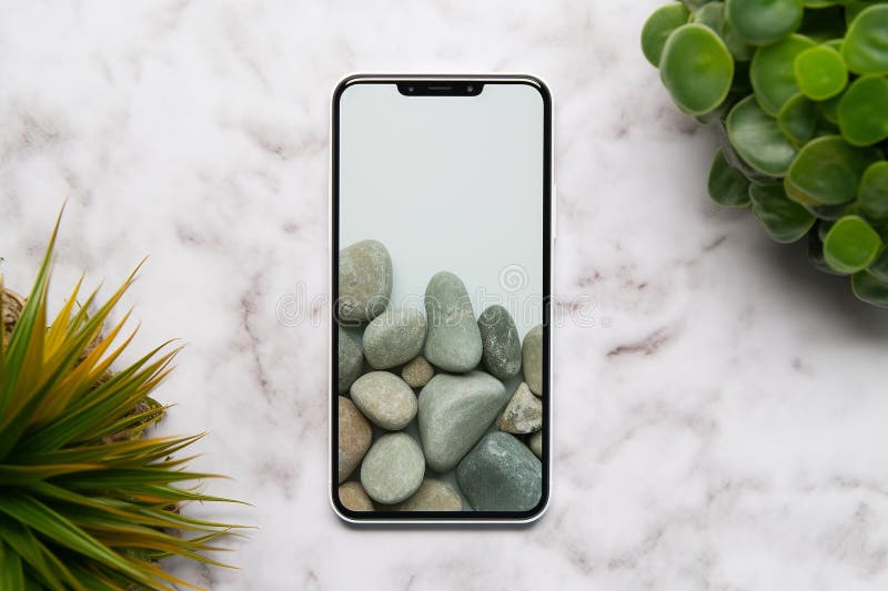 Sleek White Smartphone on Marble Floor with Vibrant Virtual Services ...