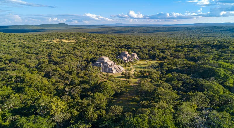Captivating Top-Down View of Ancient Mayan Pyramids in a Lush Green ...