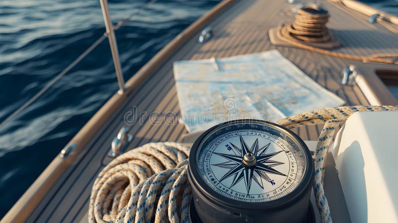 A Detailed Top-Down View of a Compass and Nautical Map on a Sailboat ...