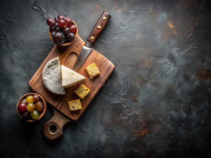 Surreal Cheese Board on a Rustic Blackboard a Blank Canvas for Culinary ...