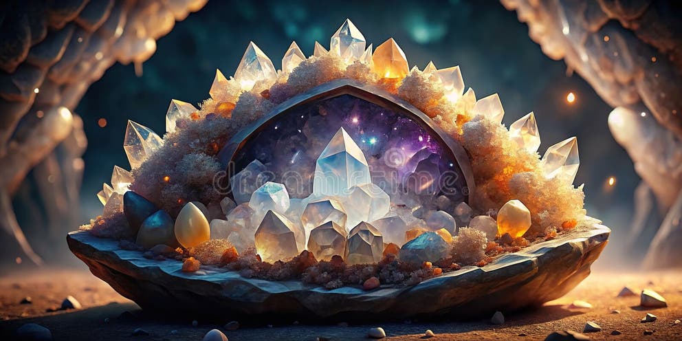 Captivating Translucent Quartz Geode Specimen on a Rustic Stone Base a ...