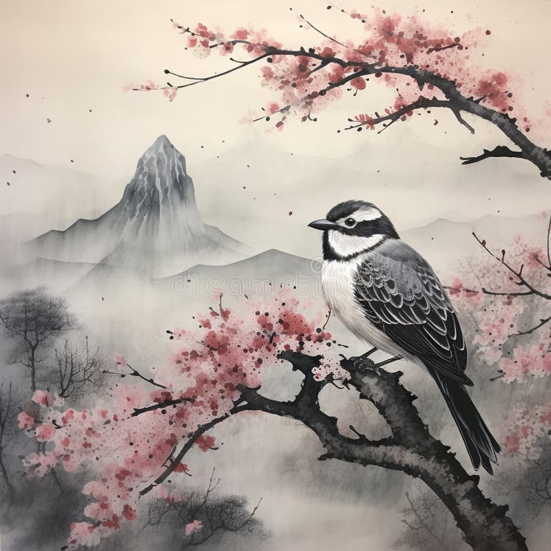 Captivating Tree Sumi-e Ink Painting Stock Illustration - Illustration ...