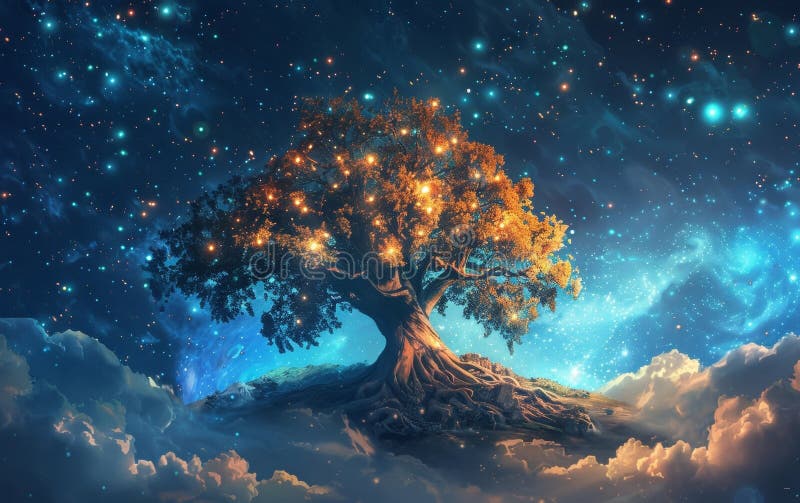 A Captivating Tree Teeming with Golden Light Stands Against a Backdrop ...