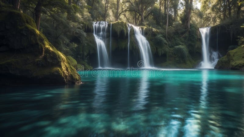 Captivating Turquoise Forest Pool with Cascading Waterfall in Serene ...