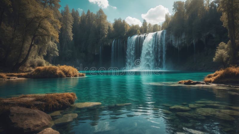 Captivating Turquoise Forest Pool with Cascading Waterfall in Serene ...