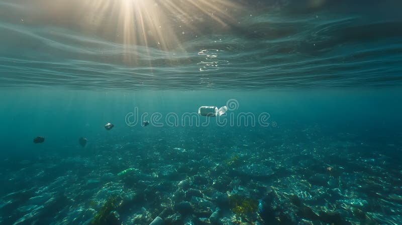 Underwater Aerial Shot Capturing Marine Trash and Debris in Ocean ...