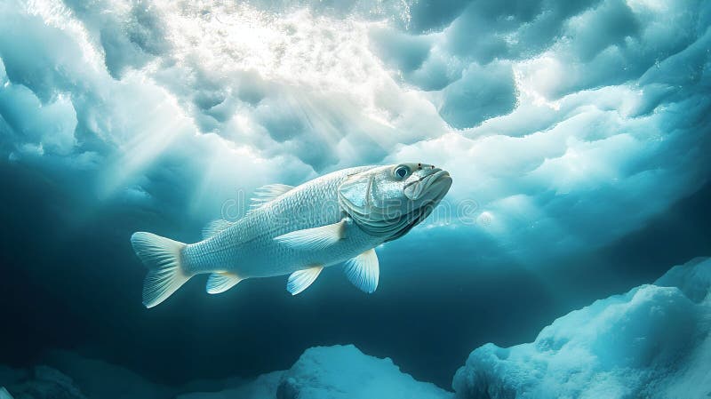 Captivating Underwater View of Fish Swimming Beneath Thick Ice Layers ...