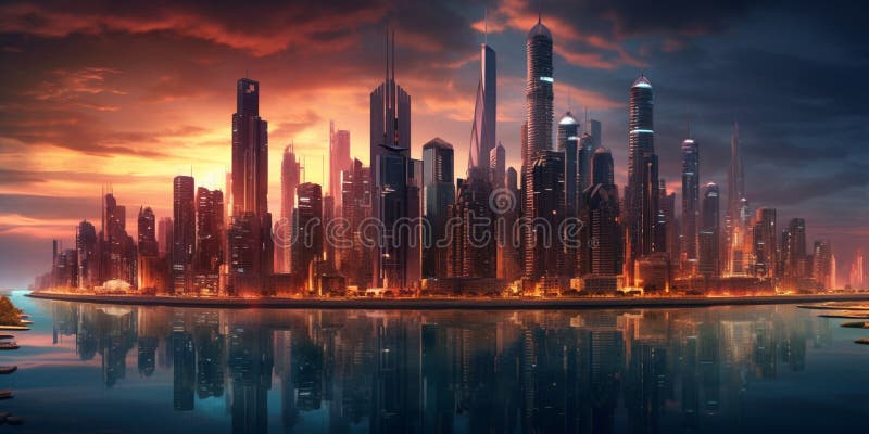 Captivating Urban City Skyline Building and Clouds Background Stock ...