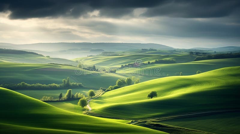 Captivating Valley Landscape: Moody Hills in Denmark Stock Illustration ...