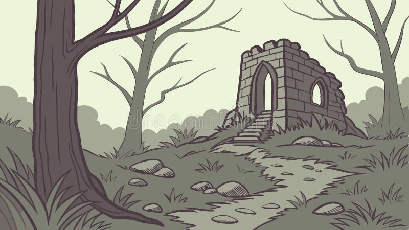 Ancient Ruins in a Desolate Forest: Eerie Landscape Vector Art, Vector ...