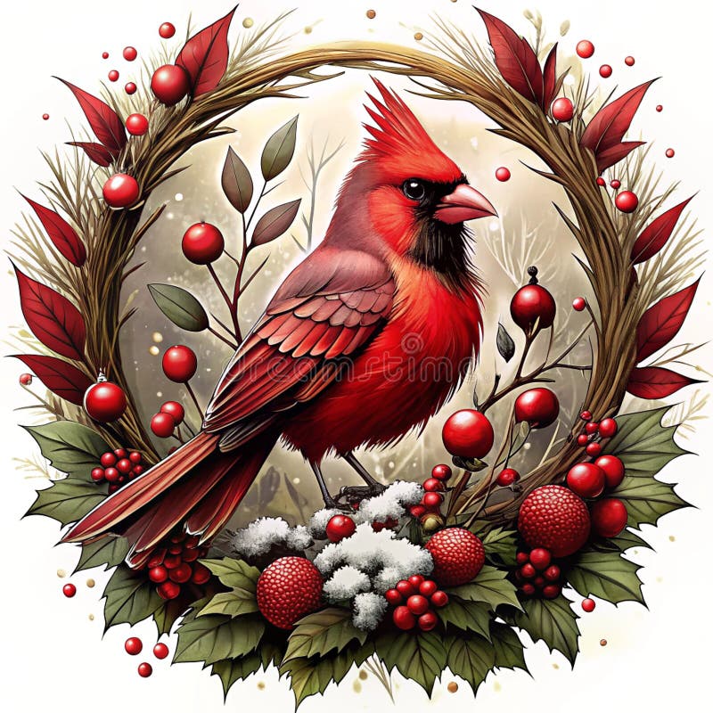 Watercolor Red Cardinal Generative Ai Stock Illustration - Illustration ...