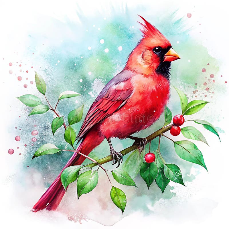 Watercolor Red Cardinal Generative Ai Stock Illustration - Illustration ...