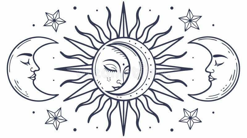 Celestial Sun and Moon Faces Vector, Cosmic Duality, Vector Design ...
