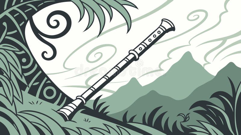 Flute in Mystical Forest, Ancient Woodland Harmony, Vector Design ...