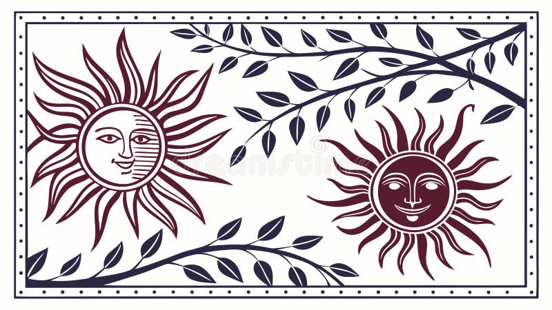 Dual Rustic Sun Symbols with Ornate Foliage Frame Vector Art, Vector ...