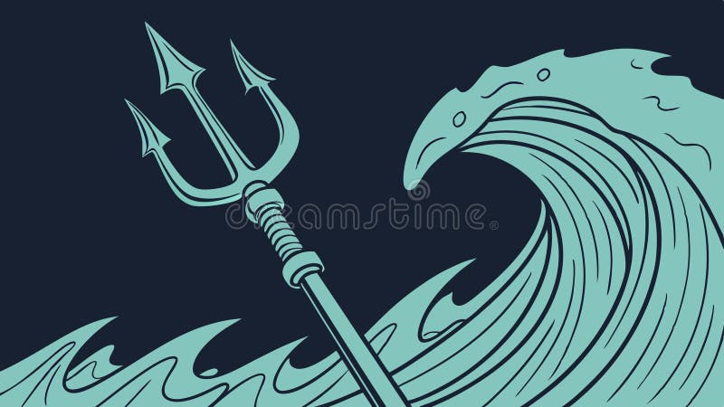 Trident Submerged in Large Ocean Wave Vector Illustration, Vector ...