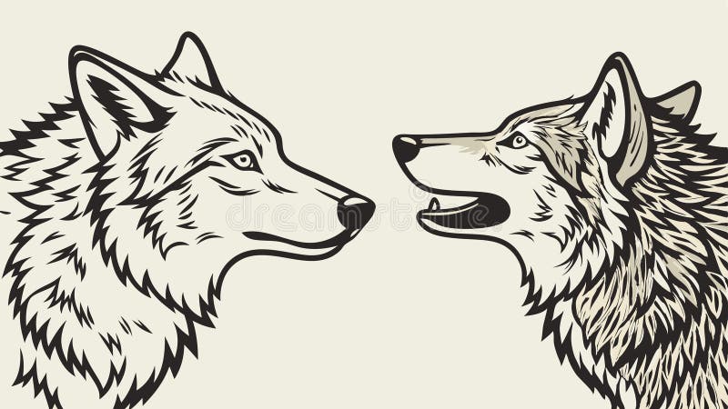 Two Wolves Facing Each Other, Wildlife and Wilderness, Vector Design ...