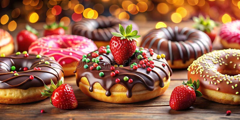 Captivating Vector Illustration of Vibrant Donuts with Bokeh Effect a ...