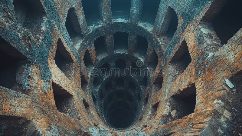 Captivating View Down Abandoned Underground Well with Circular ...
